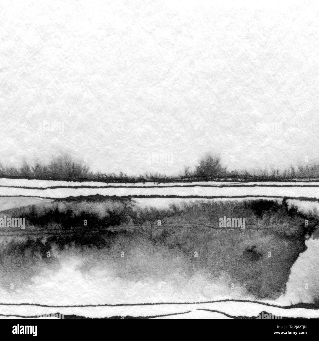 Abstract landscape ink hand drawn illustration. Black and white ink ...