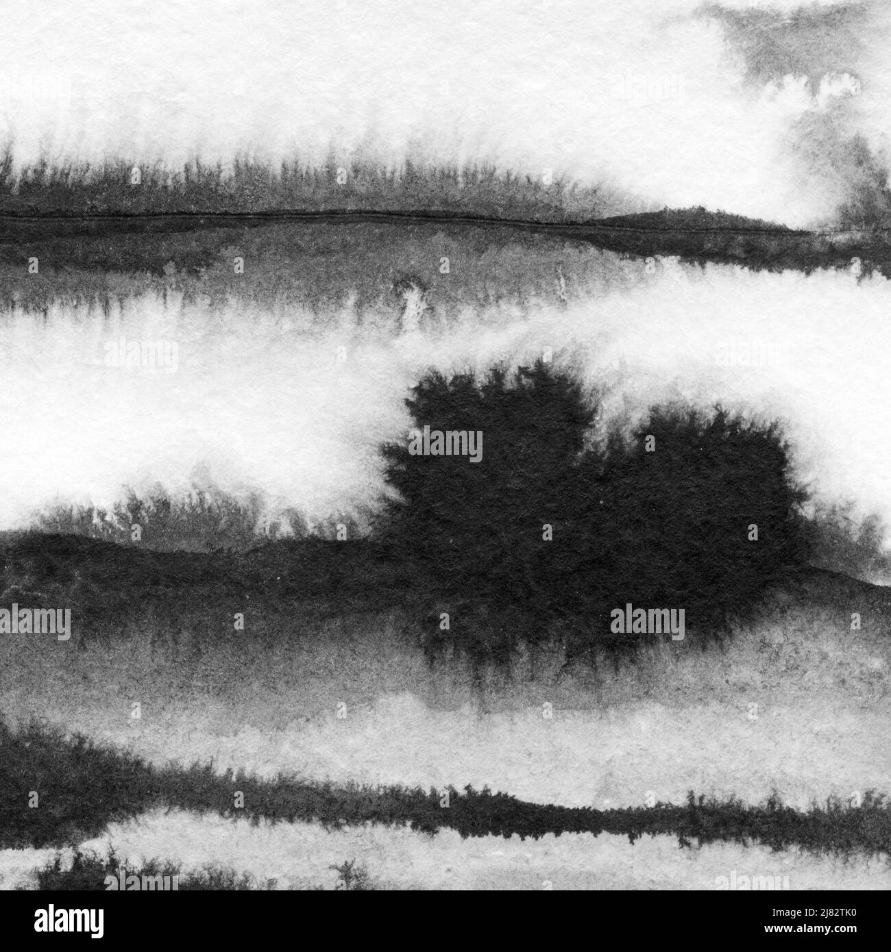 Abstract landscape ink hand drawn illustration. Black and white ink ...