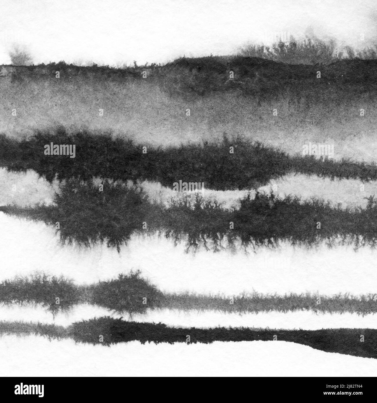 Abstract landscape ink hand drawn illustration. Black and white ink ...