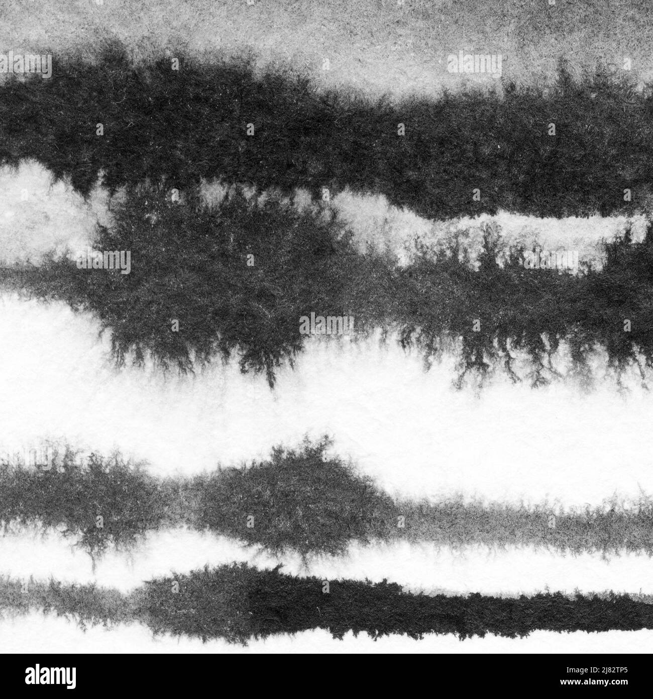 Abstract landscape ink hand drawn illustration. Black and white ink ...