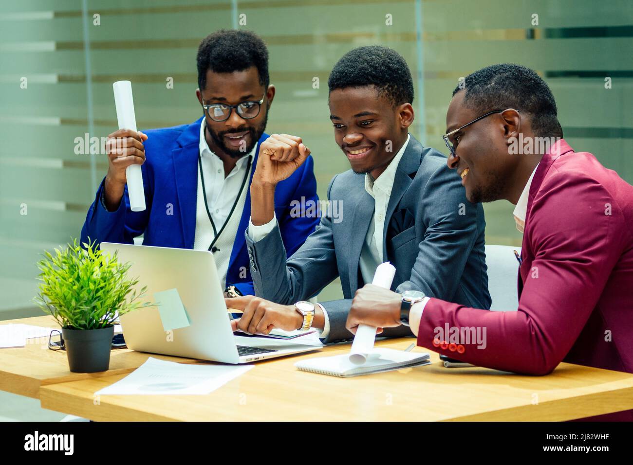 mixed race business people sitting in modern office copy space Stock ...