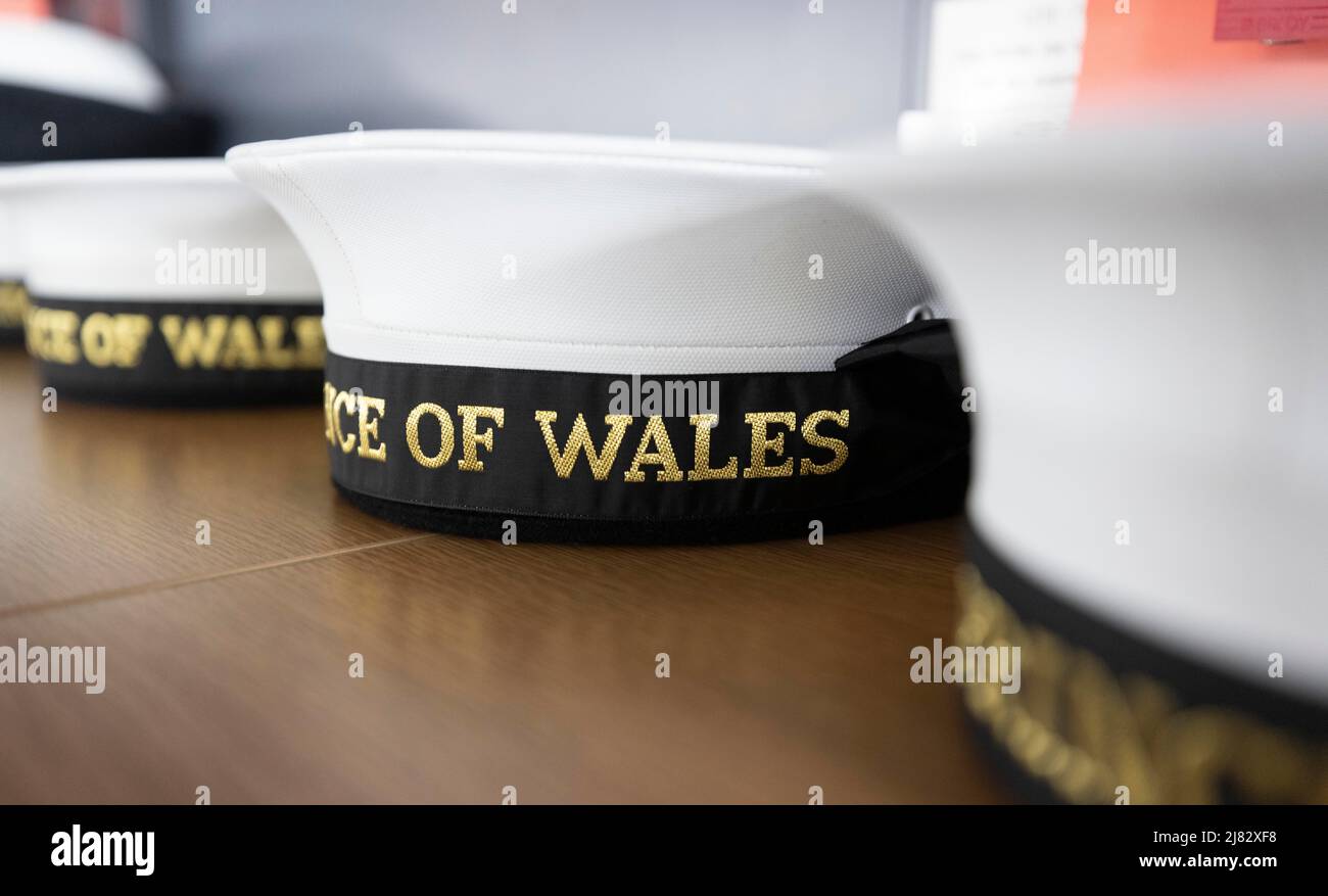 Crew members' caps on the bridge of HMS Prince of Wales at Her Majesty ...