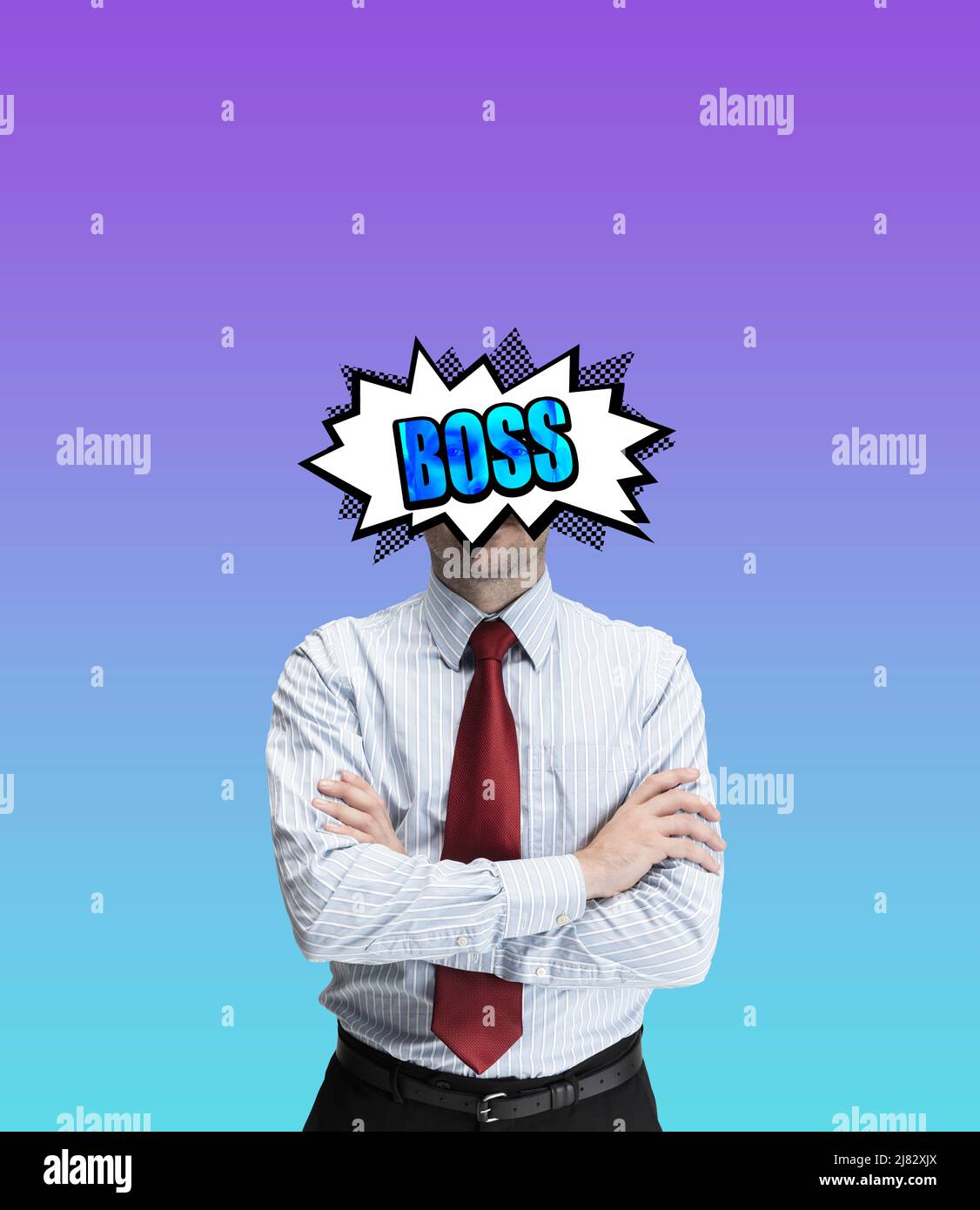 Contemporary art collage of business man with word boss instead head ...