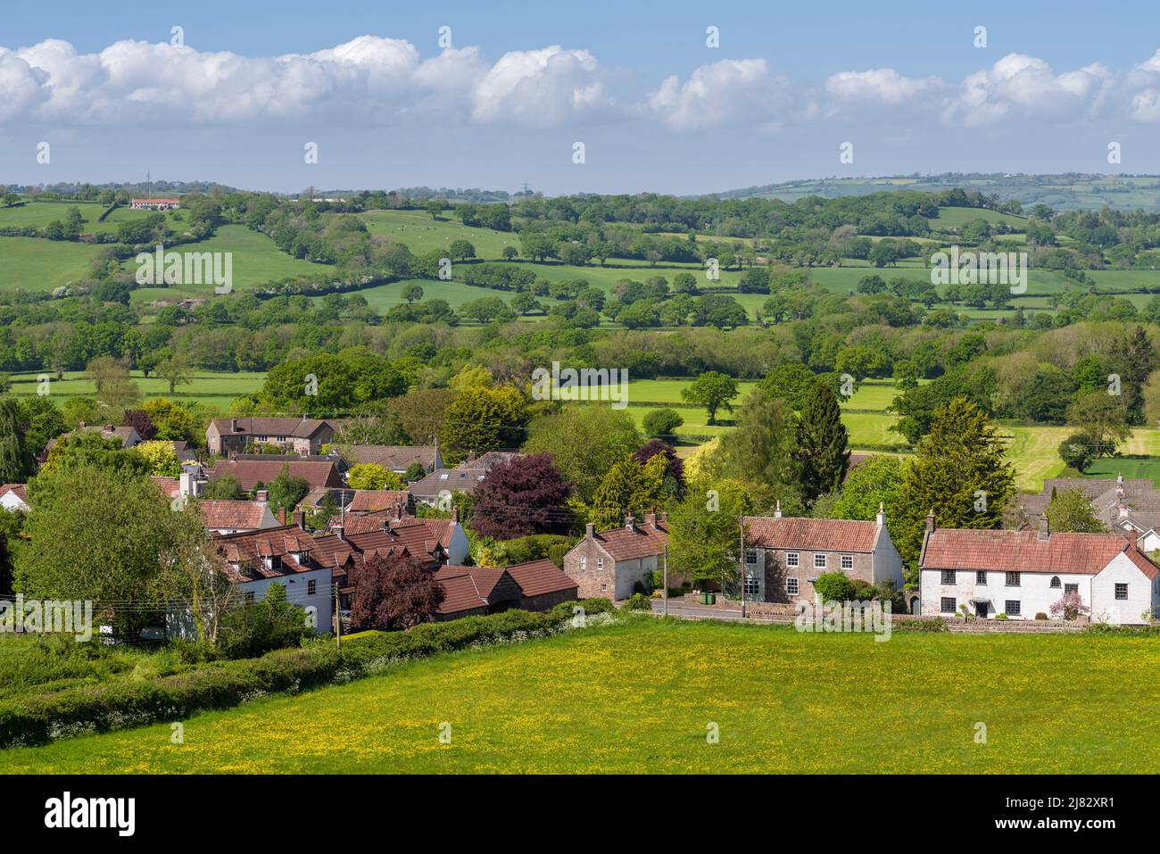 The village of Compton Martin at the foot of the Mendip Hills in the ...