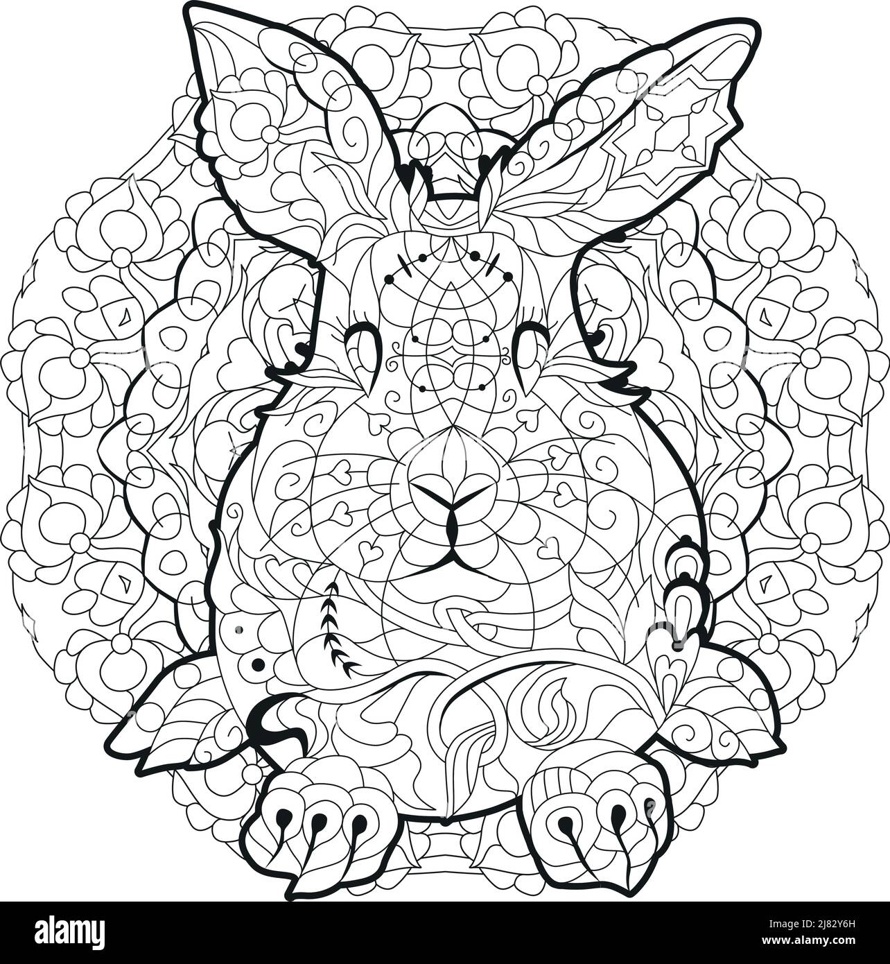 Spring rabbit on mandala. Coloring page for adult and children. Easter ...