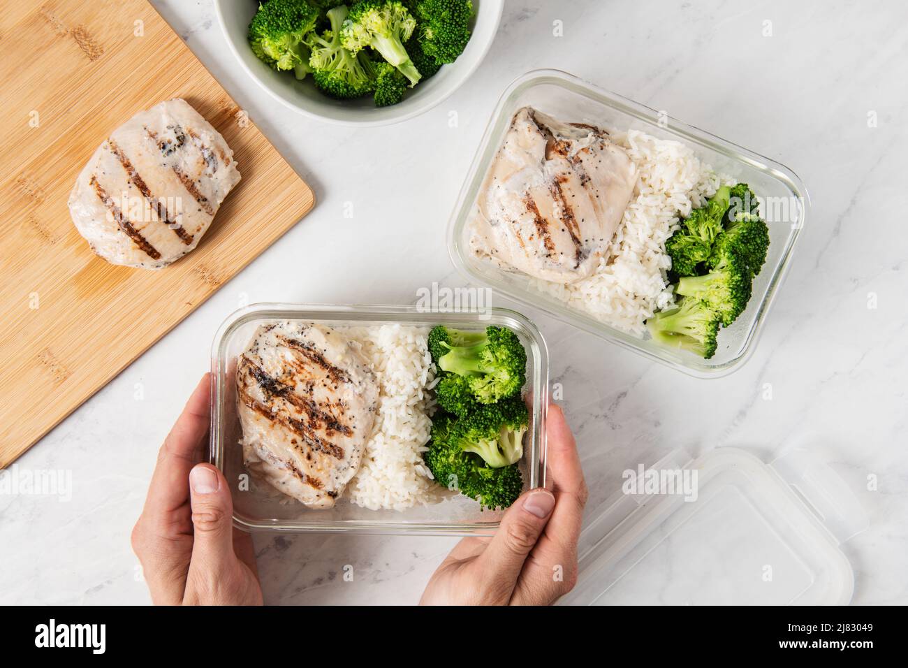 Chicken and steamed broccoli being prepared Stock Photo - Alamy