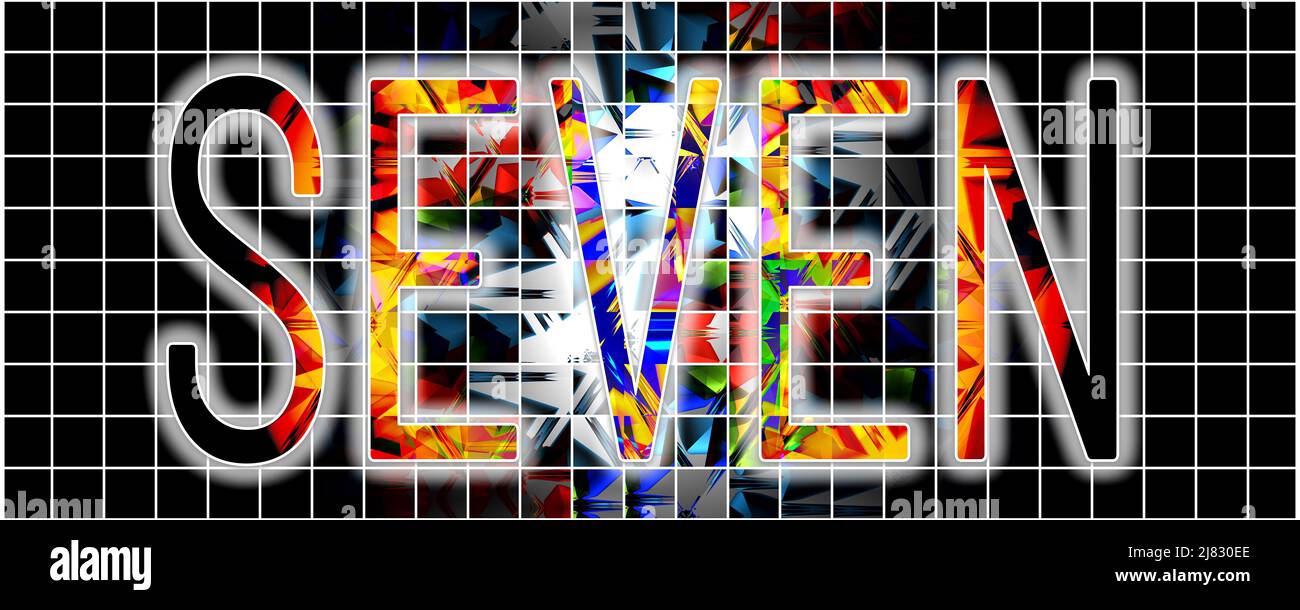 Graphic with the word SEVEN in kaleidoscope style Stock Photo - Alamy
