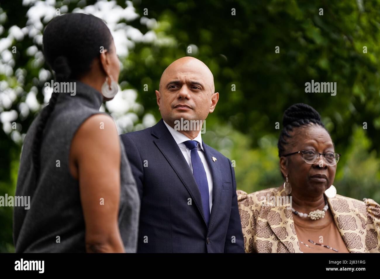 Health Secretary Sajid Javid is met by Alicia Spence and Patricia ...