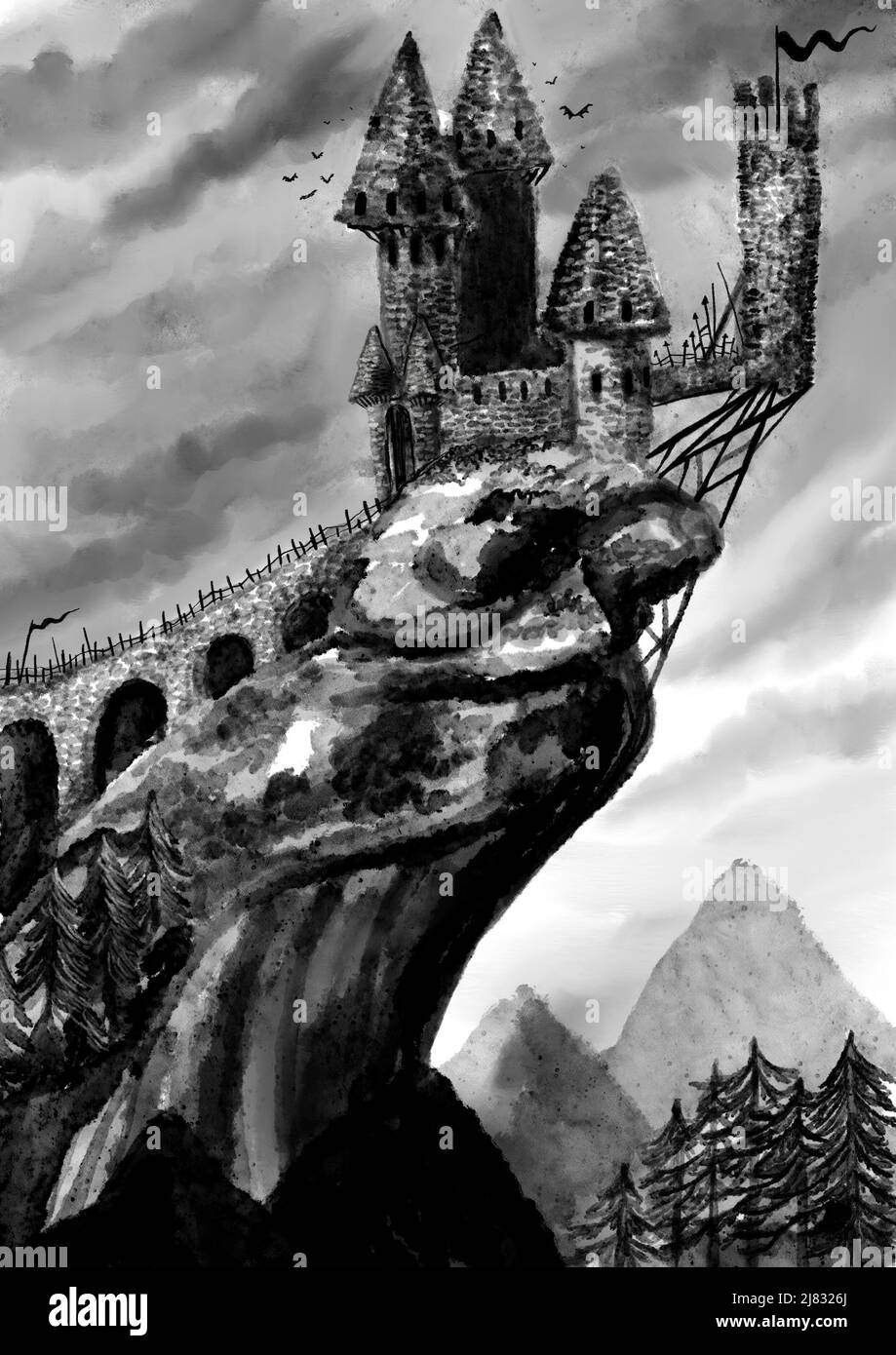 creepy old castle illustration Stock Photo - Alamy