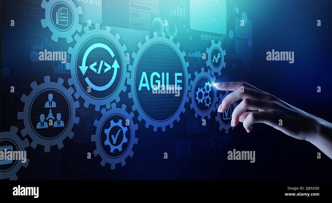Agile development methodology concept on virtual screen. Technology ...