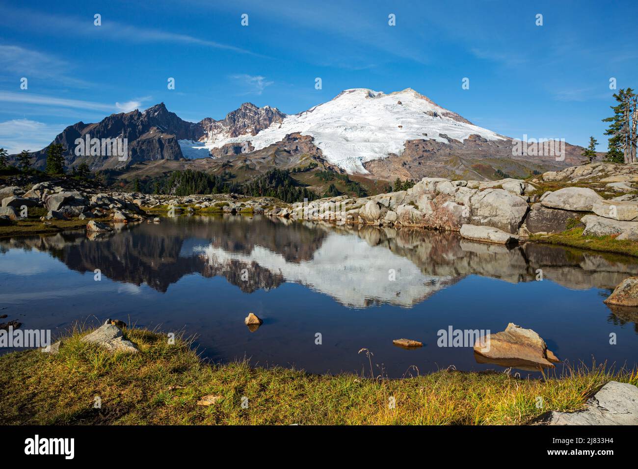 WA21557-00...WASHINGTON - Mount Baker reflecting in a small tarn along ...