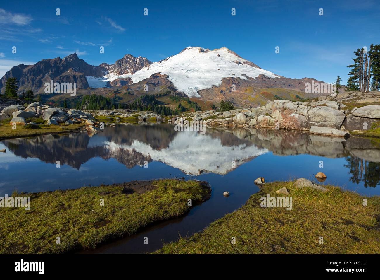 WA21558-00...WASHINGTON - Mount Baker reflecting in a small tarn along ...
