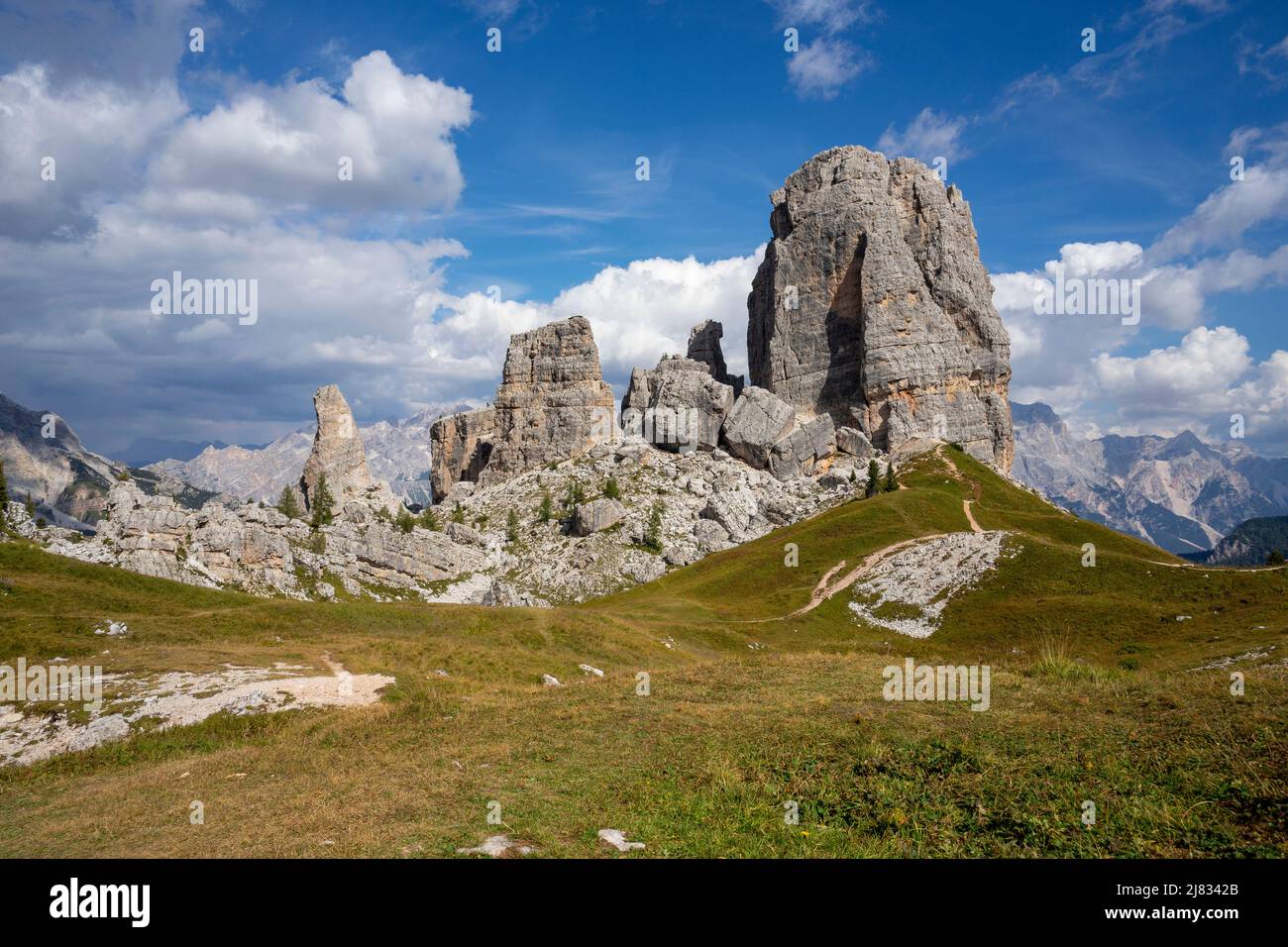 A view of the Cinque Torri famous place in the Dolomites Stock Photo ...