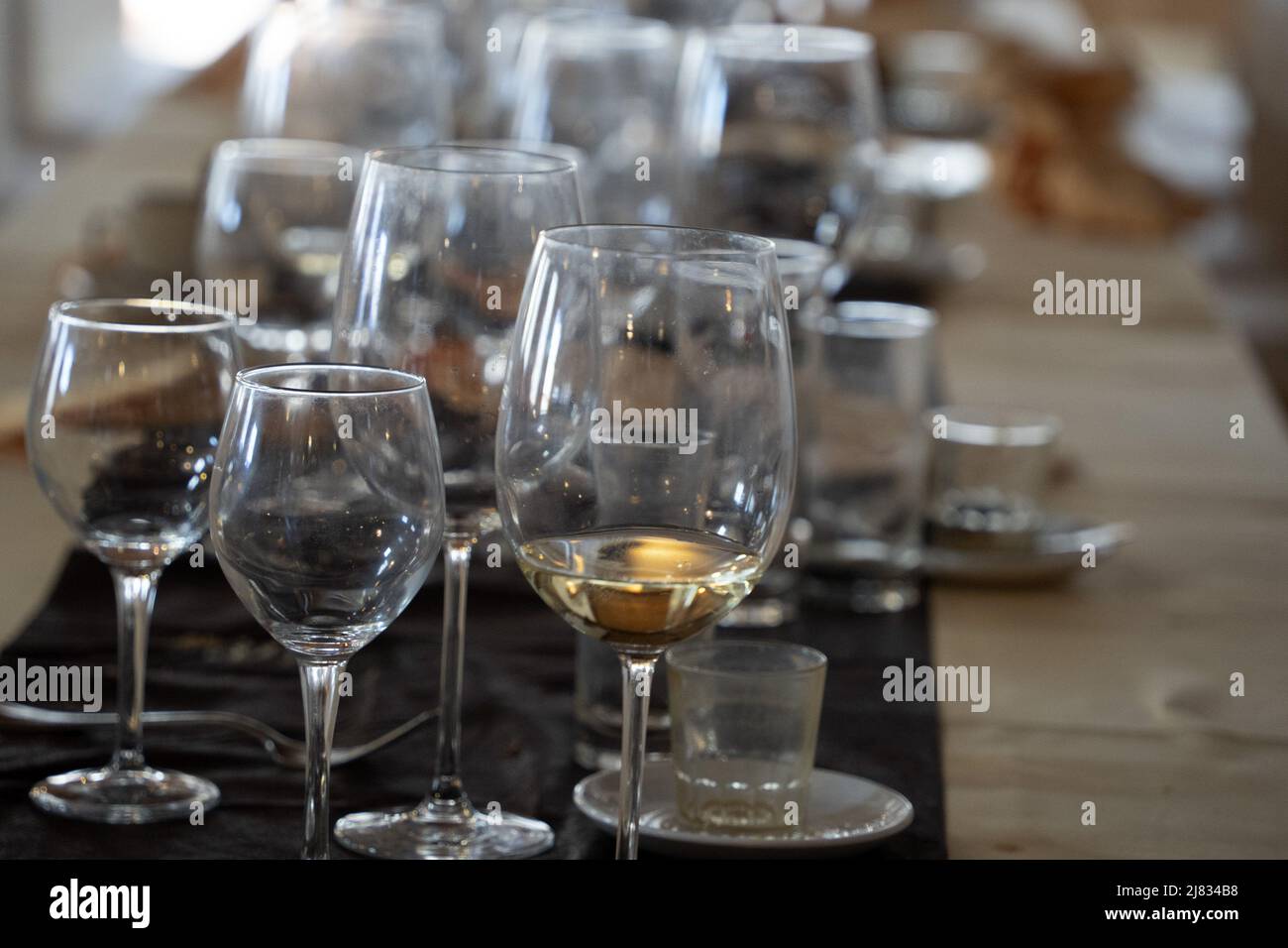 Restaurant table after lunch dinner detail Stock Photo - Alamy