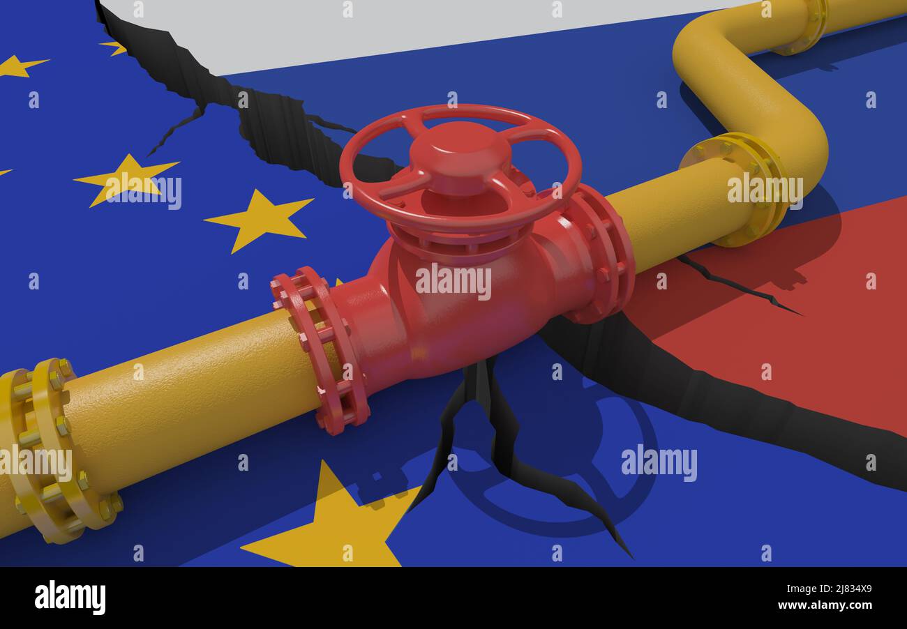 Fuel gas pipeline with valve on background of European Union and ...