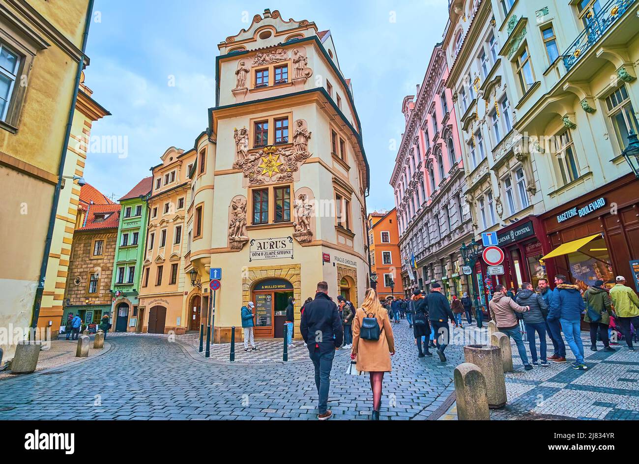 PRAGUE, CZECH REPUBLIC - MARCH 5, 2022: The facade of historic richly ...