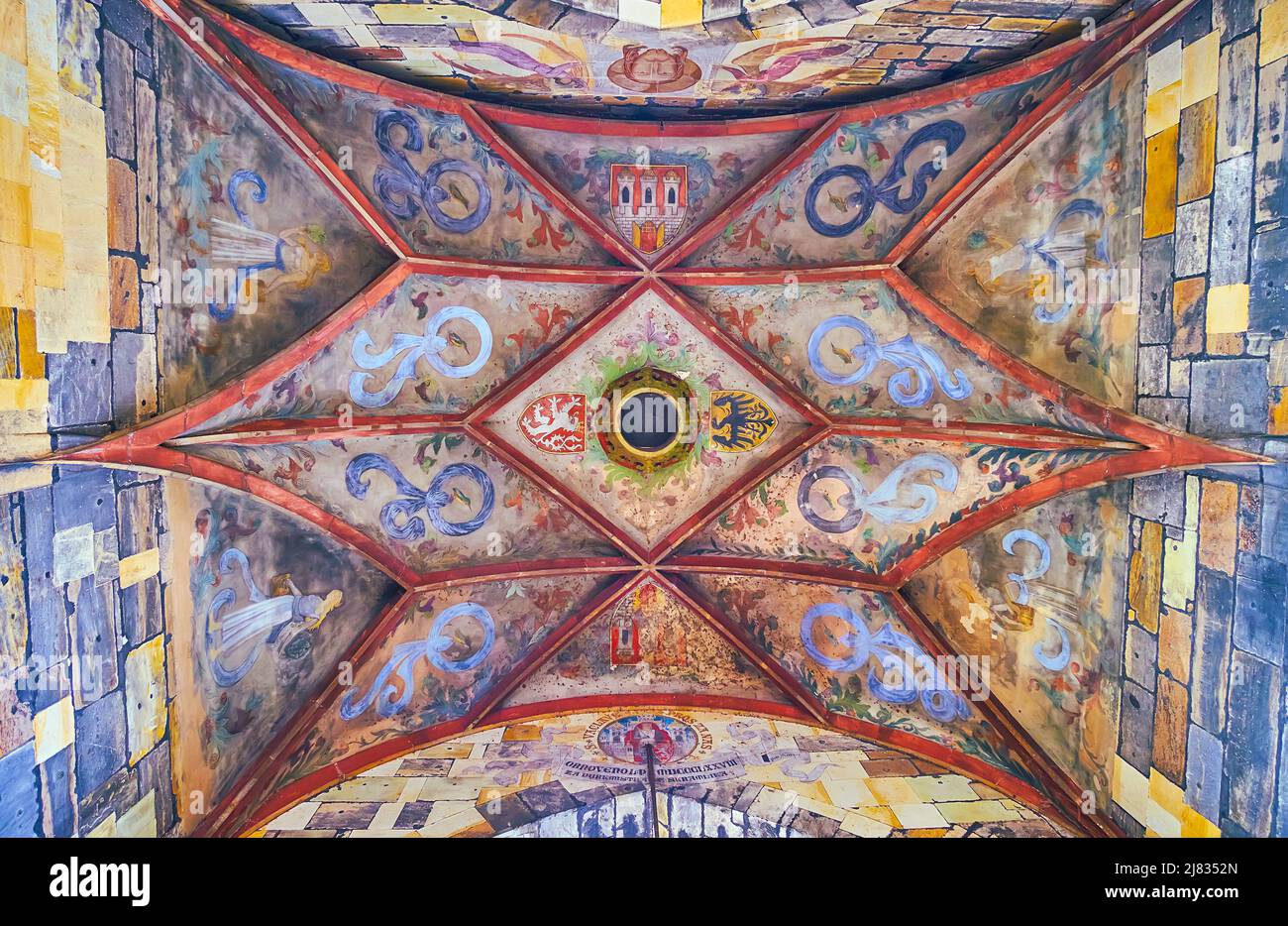 The scenic medieval vault of the gateway in Old Town Bridge Tower ...
