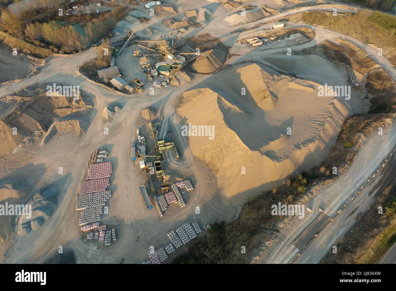 Aerial view of open pit mine of sandstone materials for construction ...