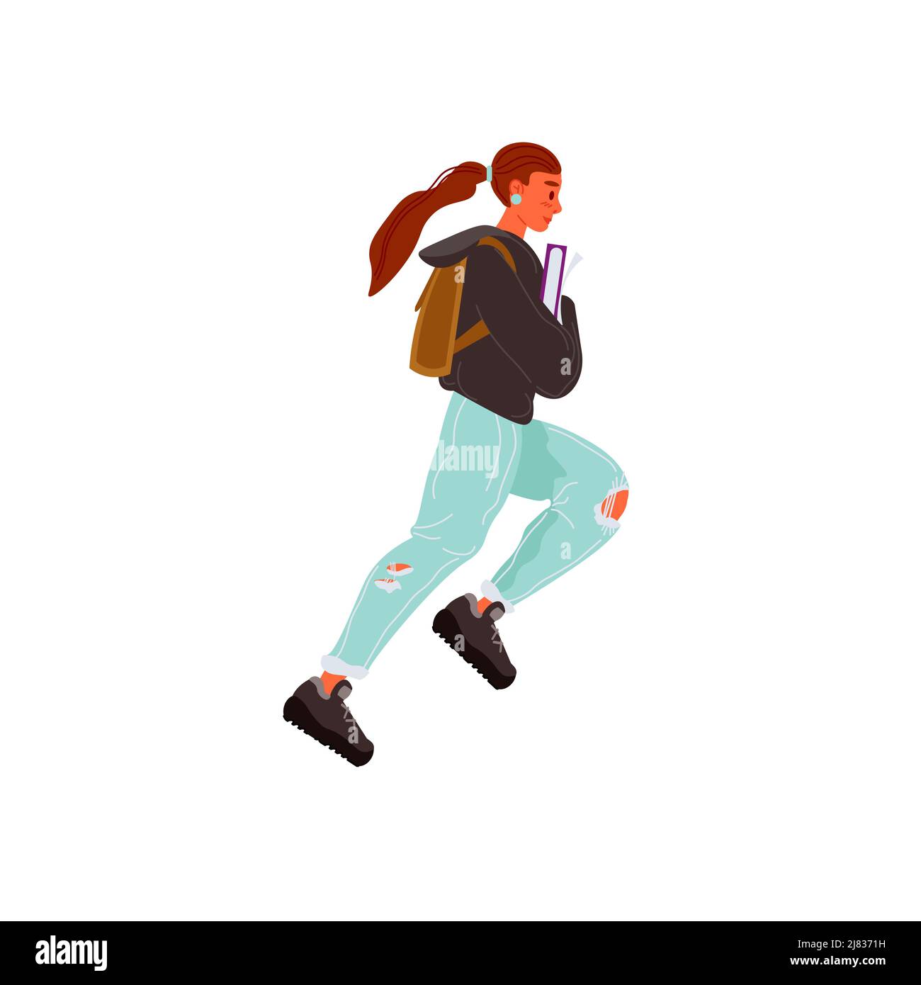 Flat cartoon running student character,time management and education ...