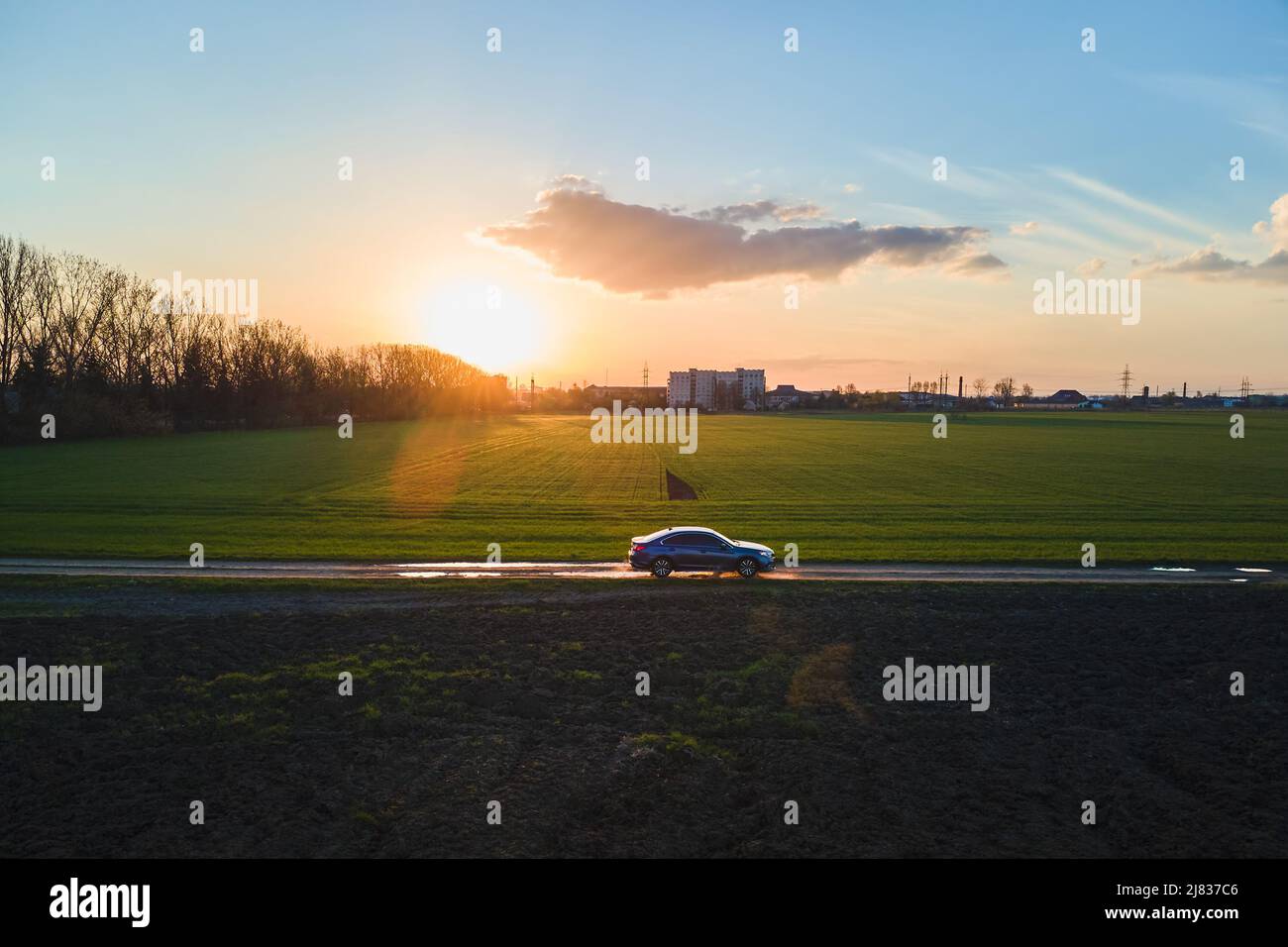 Aerial view sedan car driving hi-res stock photography and images - Alamy