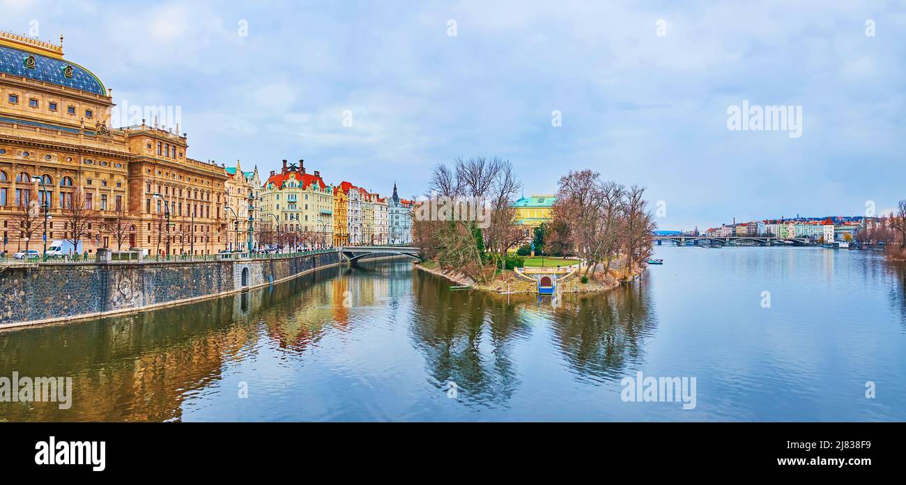 Panorama of the mirror surface of Vltava River with Slavonic Island ...