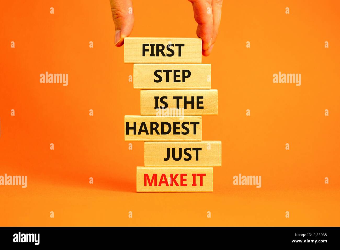 Make first step symbol. Wooden blocks with words First step is the ...