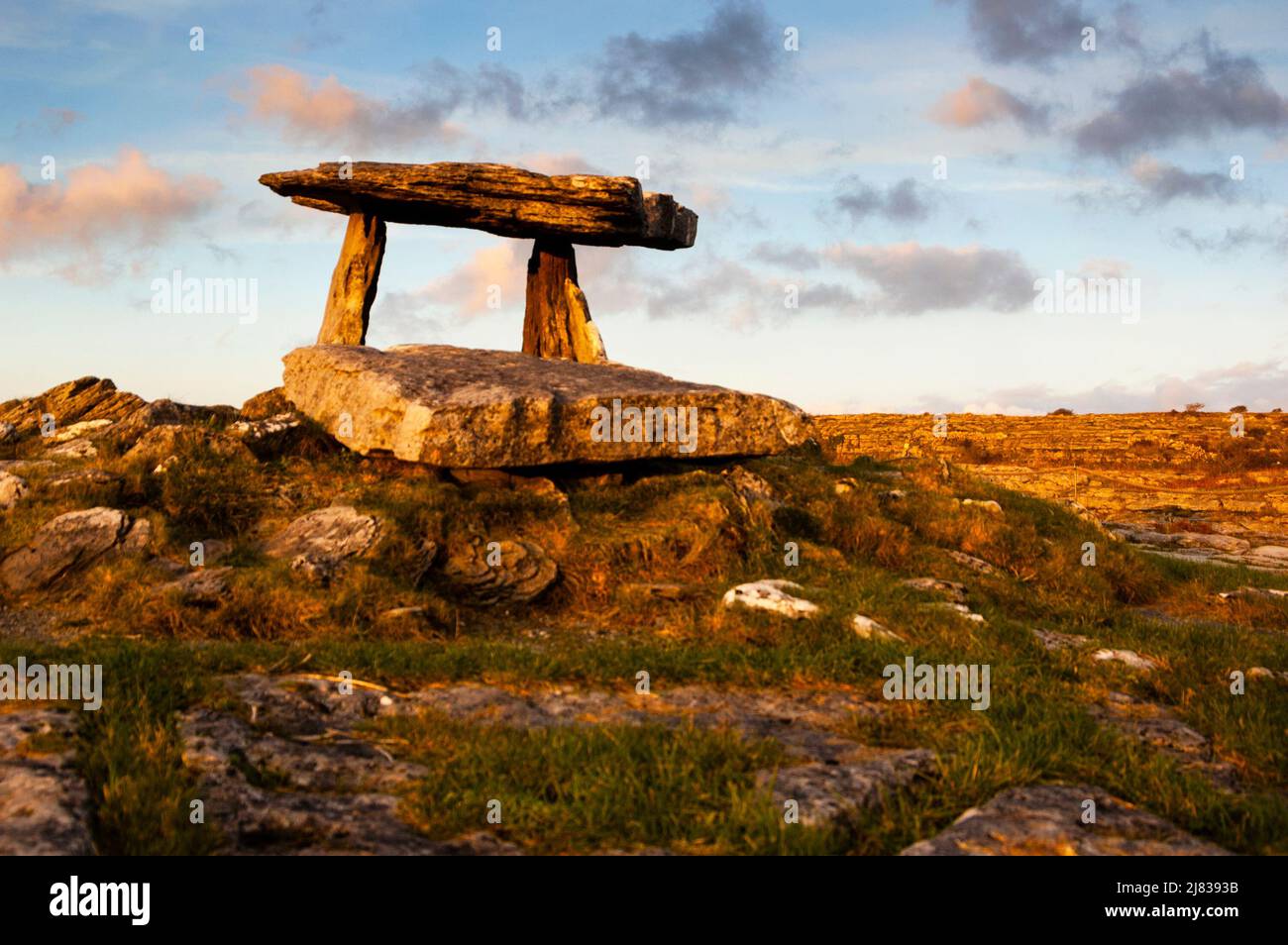 Horizontal capstone and standing portal stone of the Poulnabrone Dolman ...