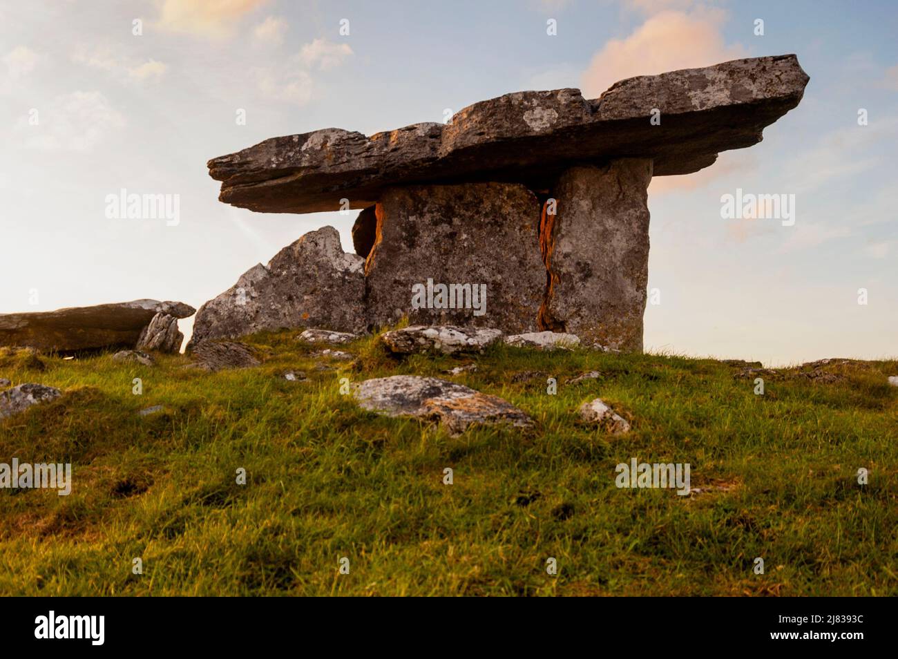 Horizontal capstone and standing portal stone of the Poulnabrone Dolman ...