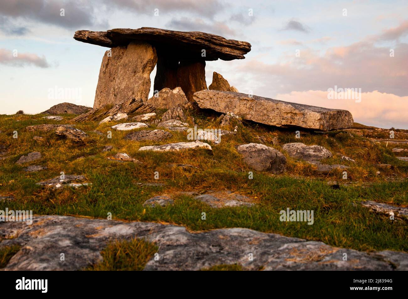 Horizontal capstone and standing portal stone of the Poulnabrone Dolman ...