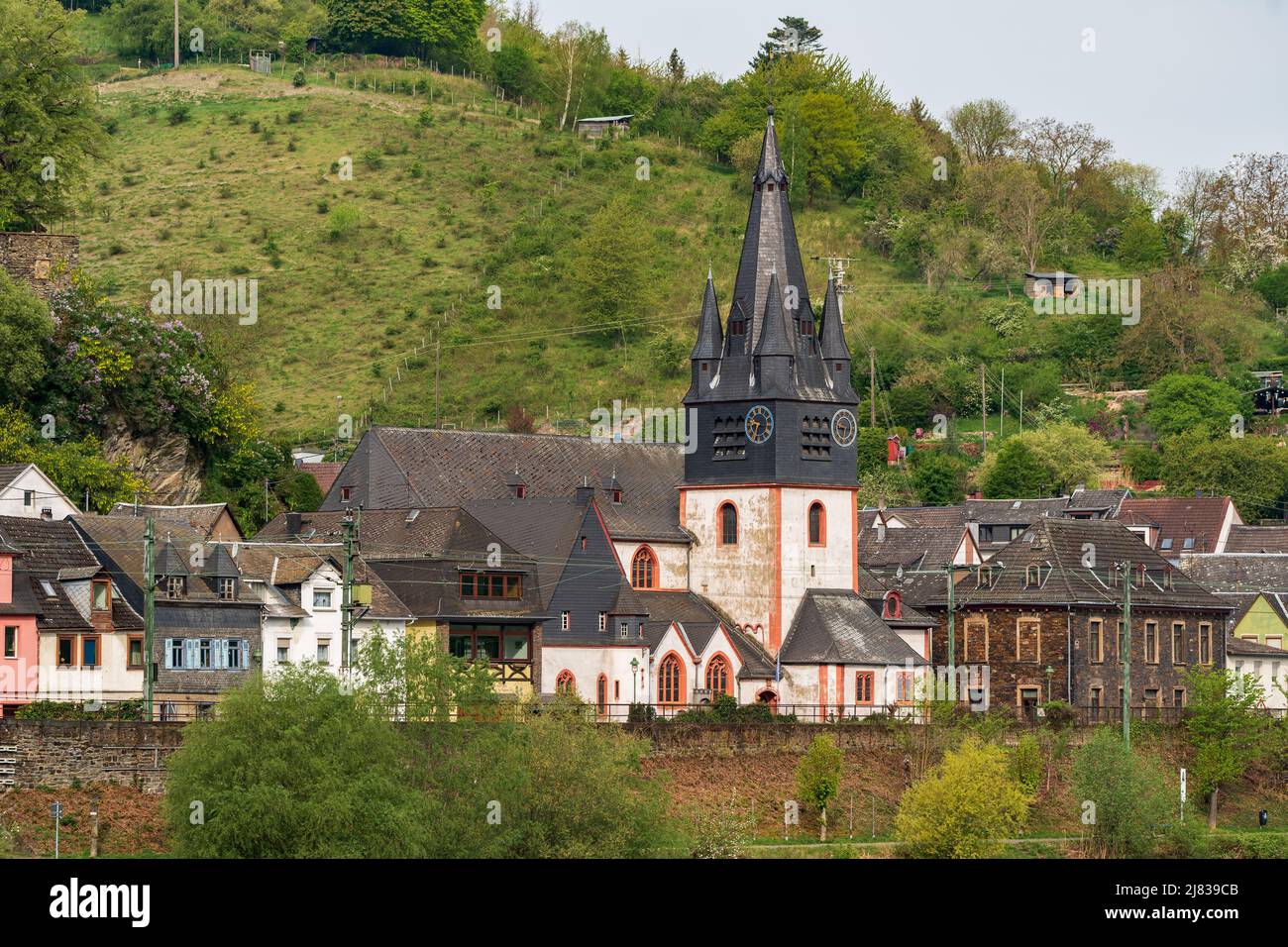 Scenic towns dot the riverbanks of the Middle Rhine in Germany Stock ...