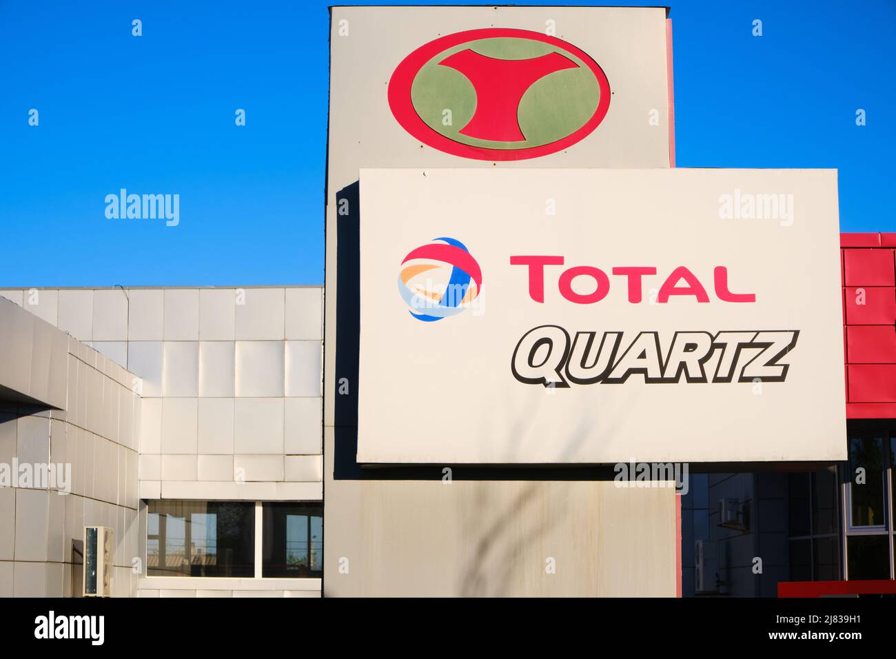 Kazakhstan, Kostanay, May 11, 2022, logo of the French oil and gas ...