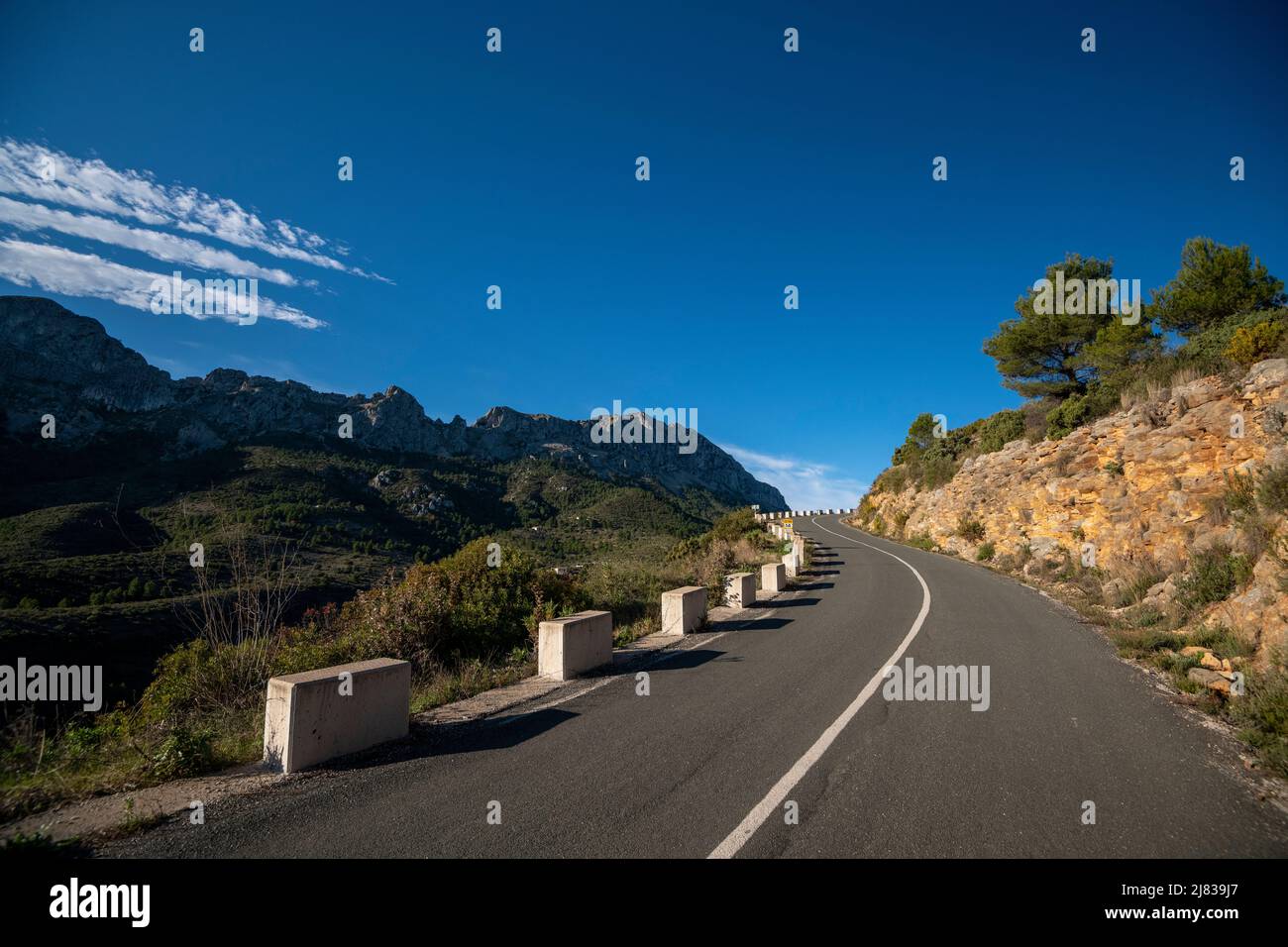 Winding mountain road between Jalon village and Bernia mountain, Marina ...