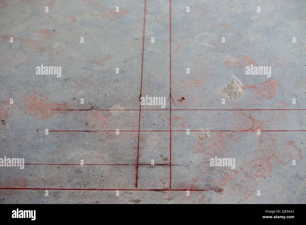 Horizontal, vertical, parallel and crossing red lines are outlines for ...
