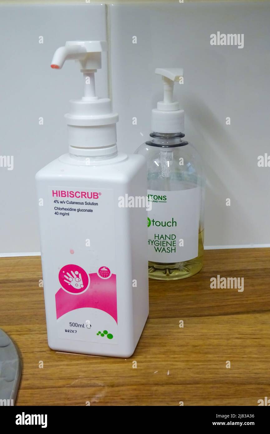 A pump action bottle of Hibiscrub brand medical wash with a bottle of ...