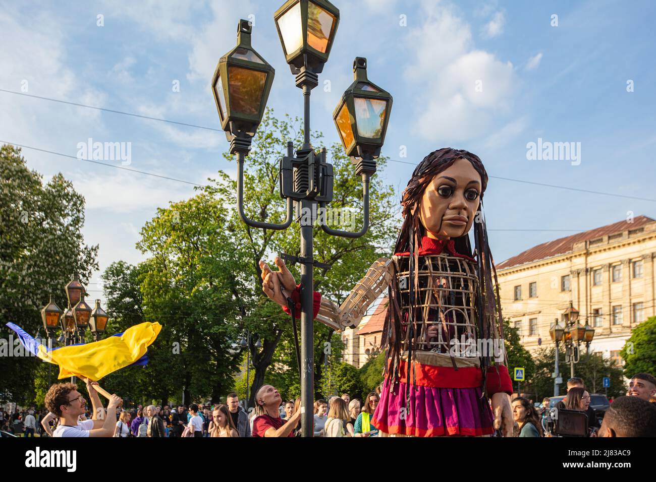 Lviv, Ukraine - May 11, 2022: Little Amal, a giant puppet representing ...