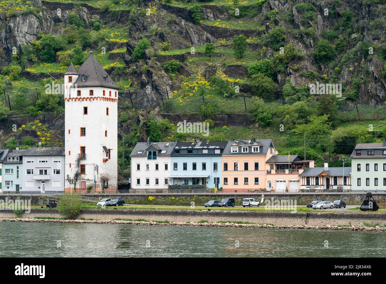 Scenic towns dot the riverbanks of the Middle Rhine in Germany Stock ...