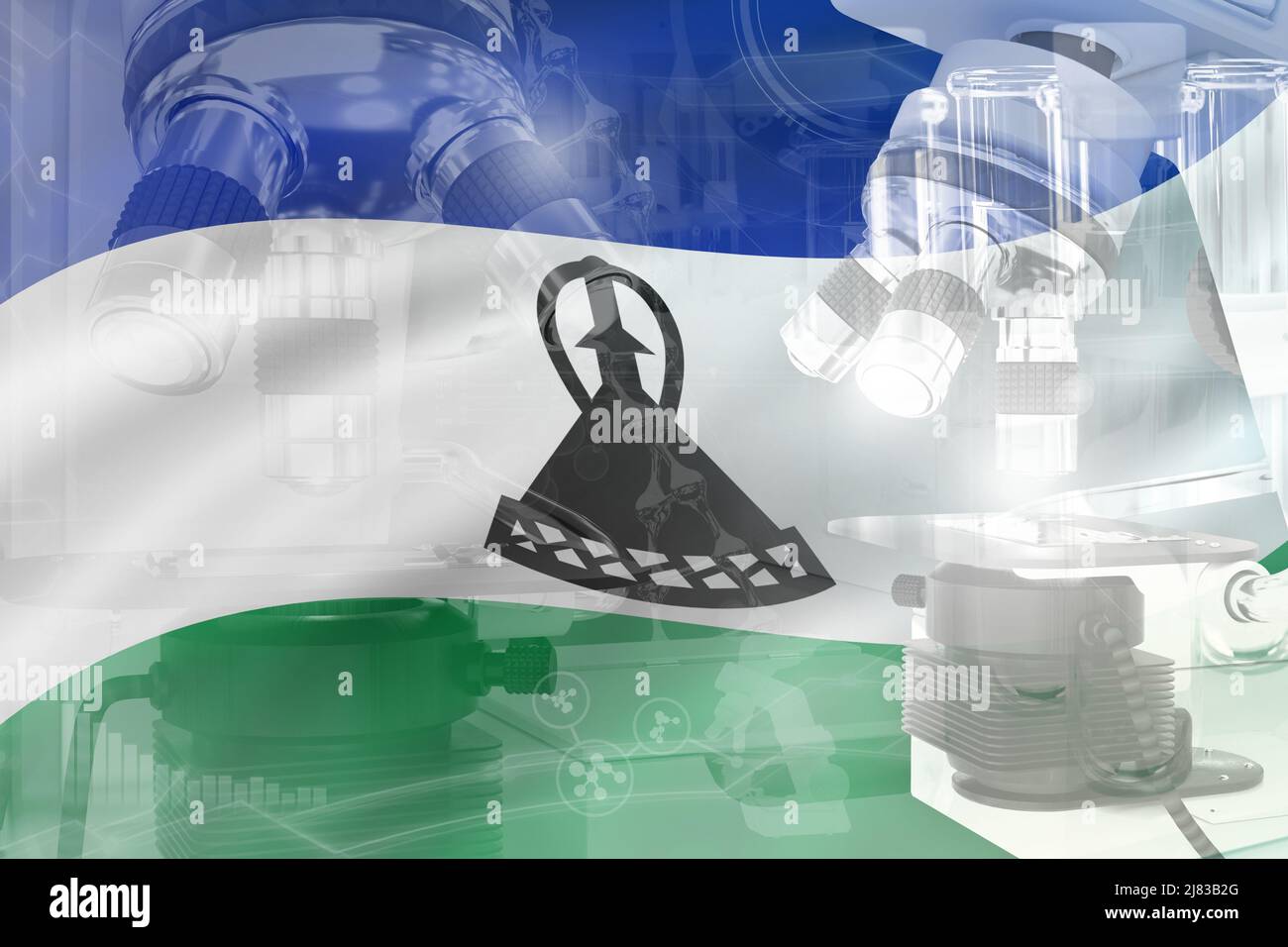 Microscope on Lesotho flag - science development conceptual background ...