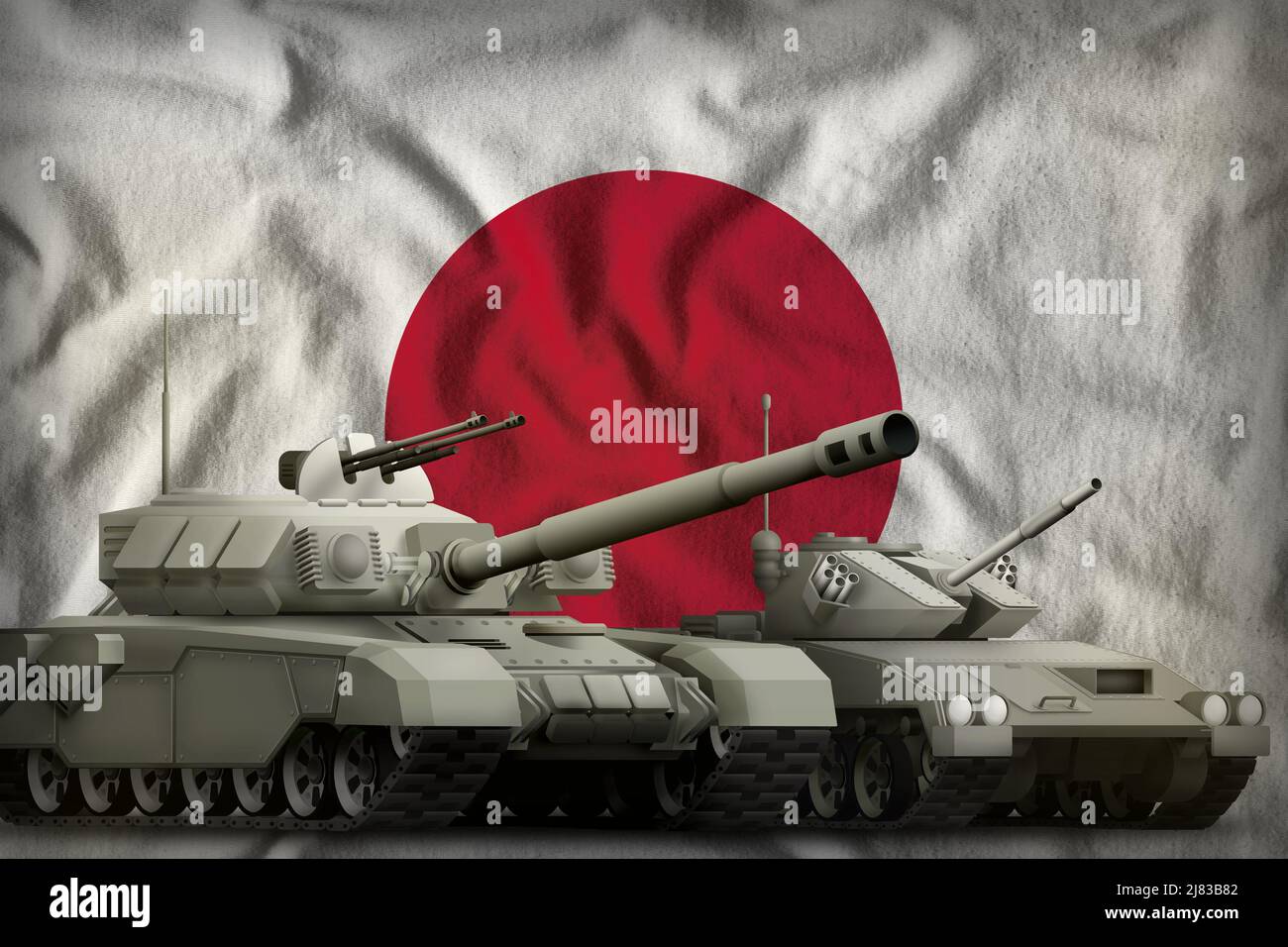tanks on the Japan flag background. Japan tank forces concept. 3d ...