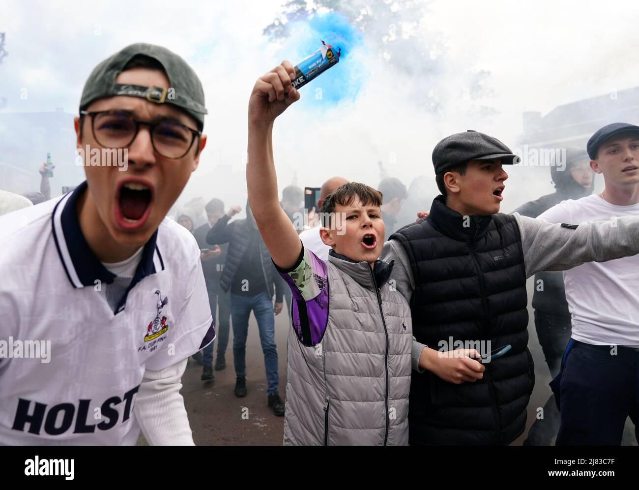 Tottenham Hotspur fans with flares arriving before the Premier League ... Tottenham Hotspur fans with flares arriving before the Premier League ...