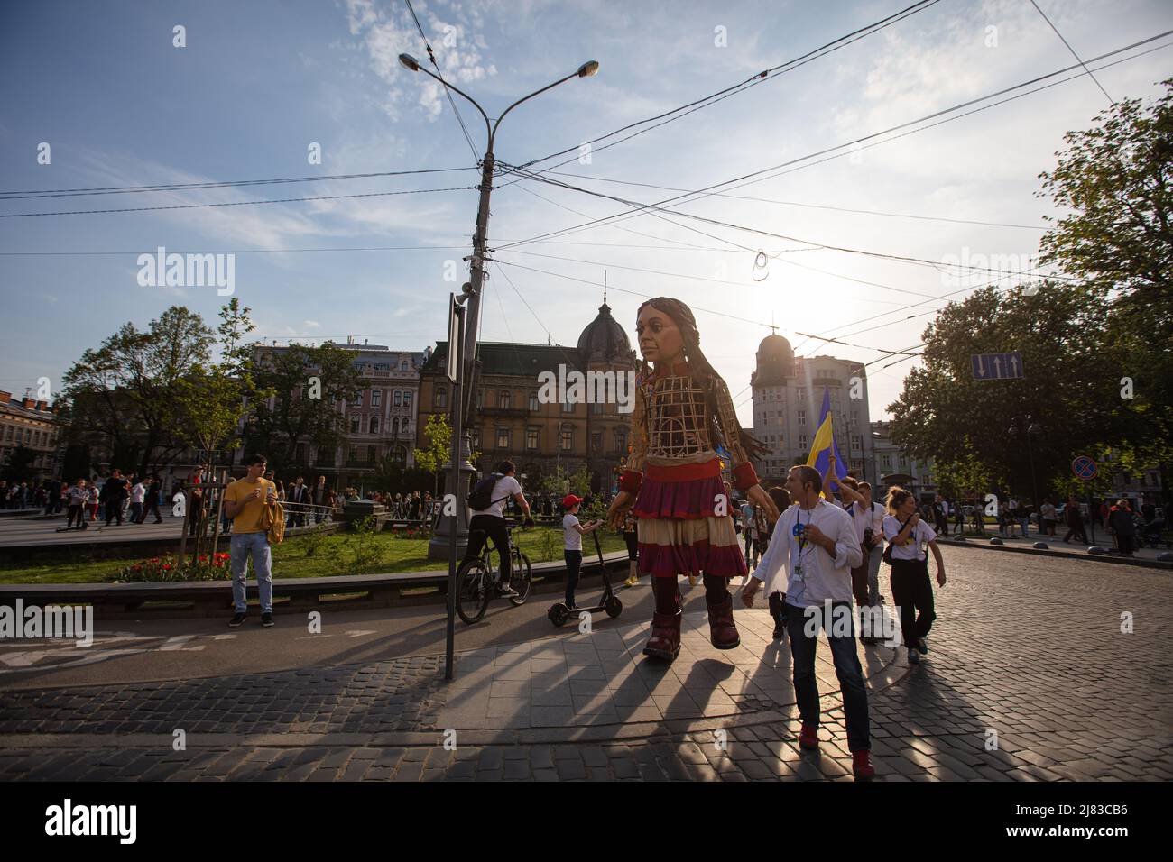Lviv, Ukraine - May 11, 2022: Little Amal, a giant puppet representing ...