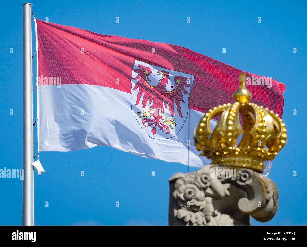 Potsdam, Germany. 03rd May, 2022. The flag of the state of Brandenburg ...