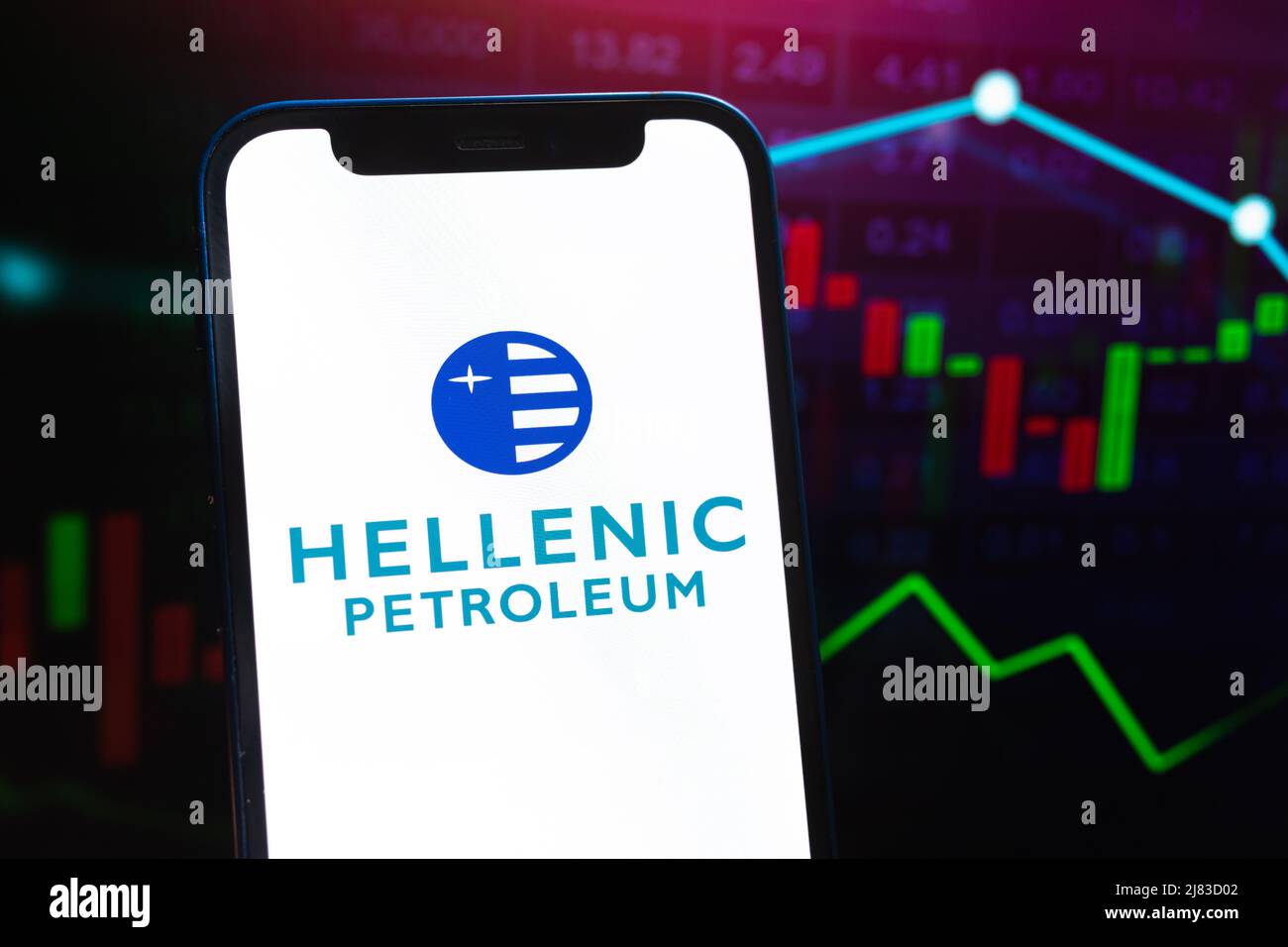 Hellenic Petroleum logo company, gas and oil prices, energy industry. Petroleum stock market ...