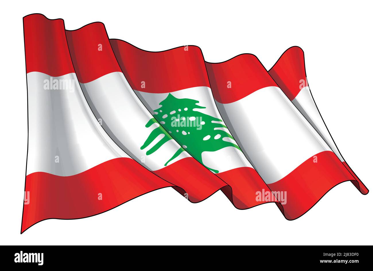 Vector illustration of a Waving Flag of Lebanon. All elements neatly on ...