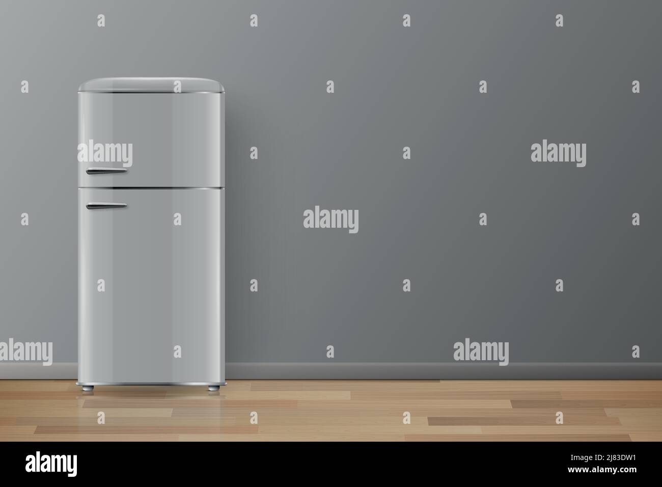 Vector Banner with 3d Realistic Glossy Gray Retro Vintage Fridge ...