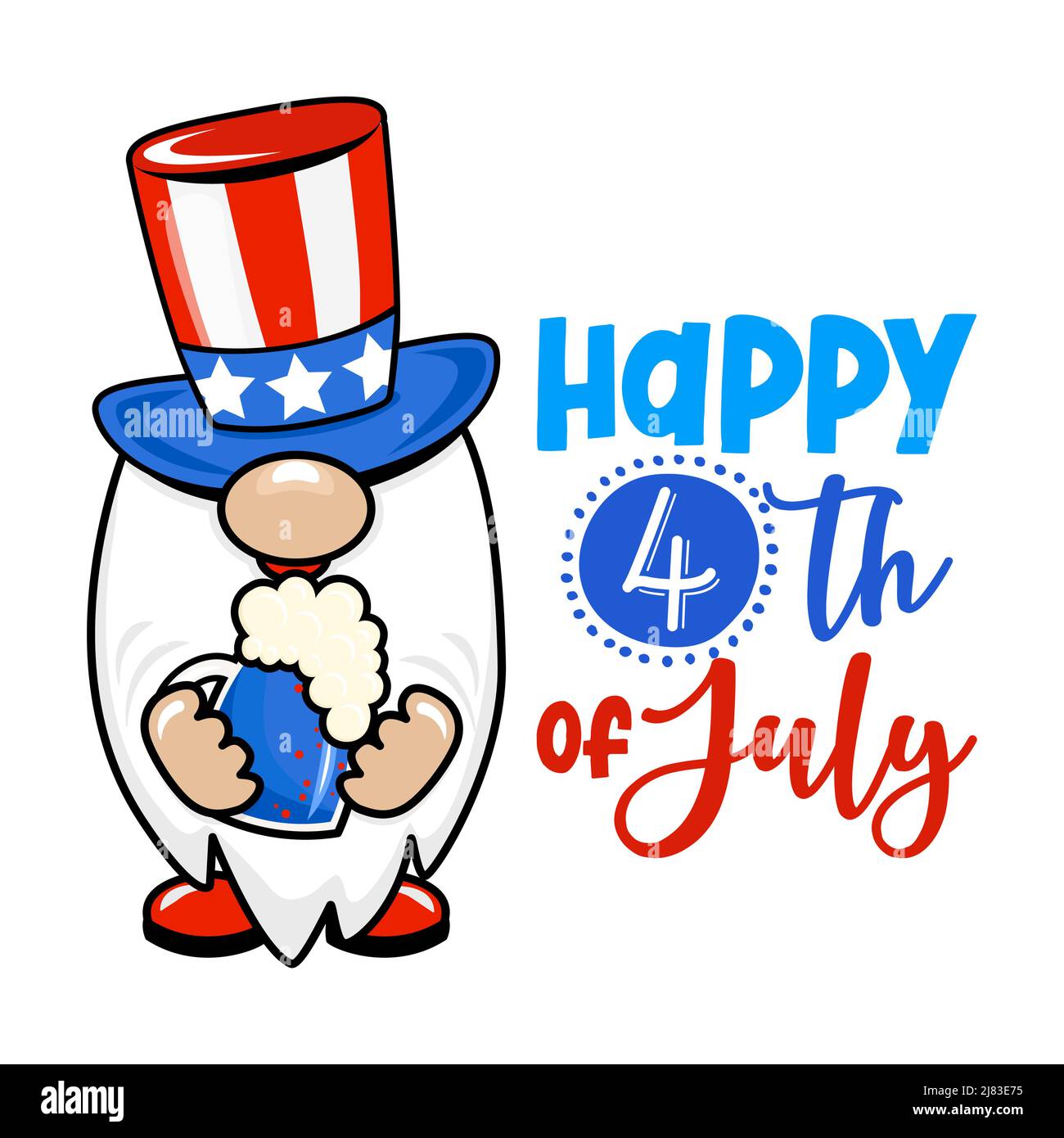 Happy 4th of July - hand drawn modern dwarf illustration. Perfect for ...