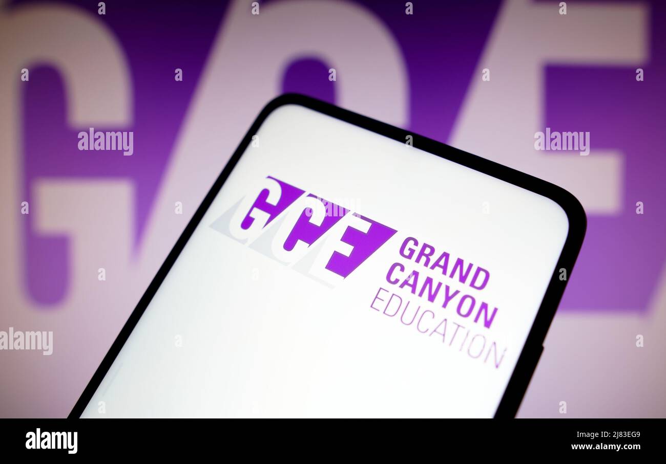 In this photo illustration, the Grand Canyon Education, Inc. (GCE) logo ...
