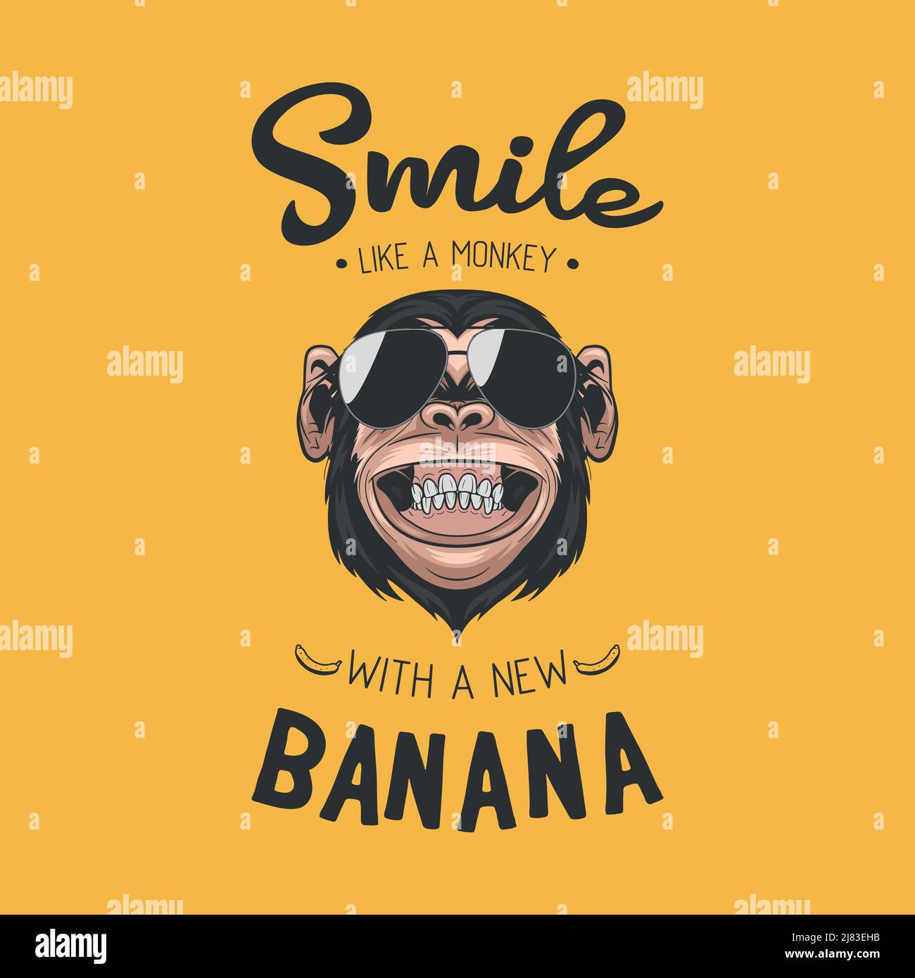 Smile Like a Monkey with a New Banana. Vector Smiling Chimpanzee Ape ...