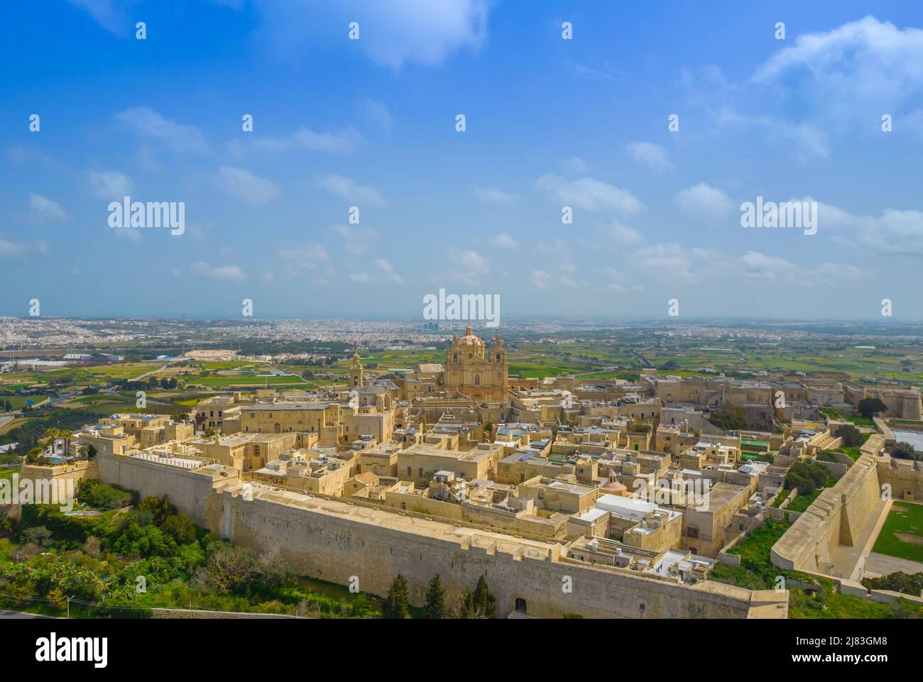 Aerial panorama view of the town of Mdina fortress in Malta also called ...