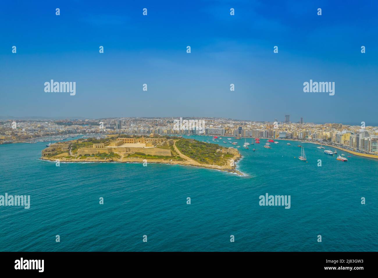 Aerial panoramic view of Fort Manoel on Manoel island, Gzira city in ...