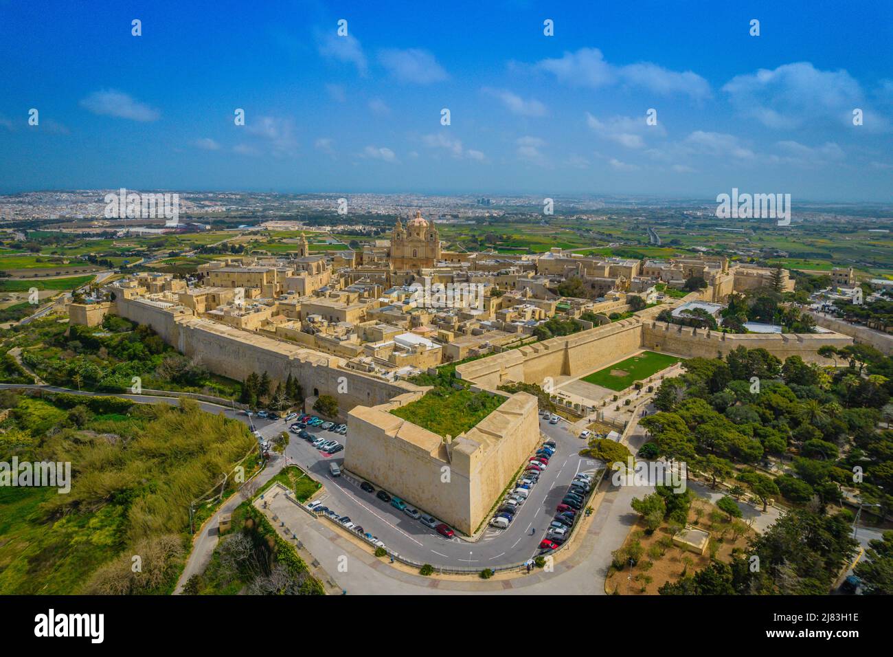 Aerial panorama view of the town of Mdina fortress in Malta also called ...